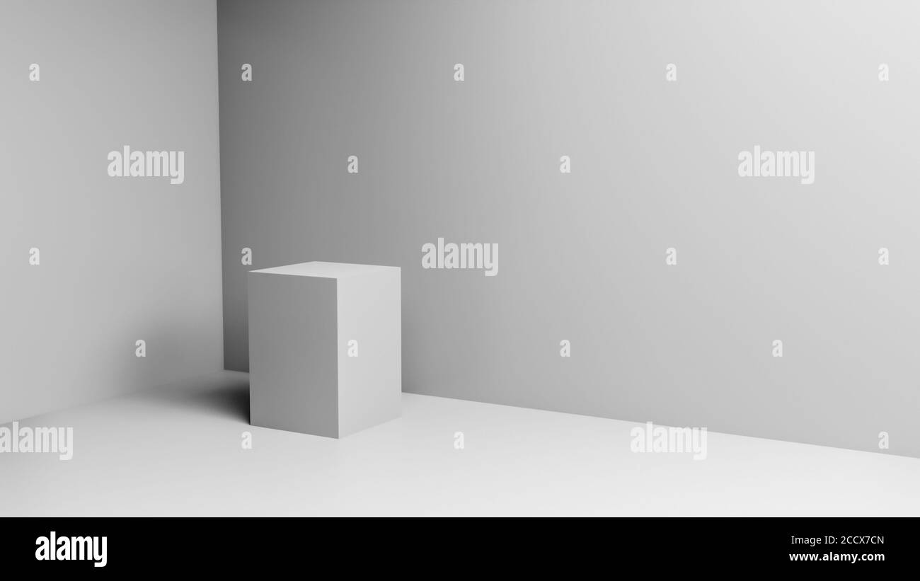 Cube or box in realistic studio interior room, 3d rendering ...