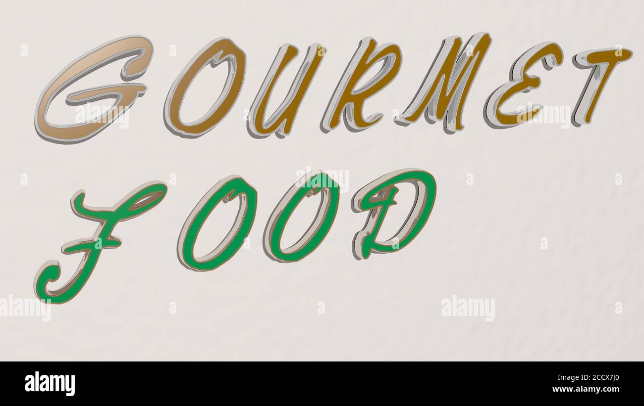 GOURMET FOOD text on the wall, 3D illustration Stock Photo - Alamy