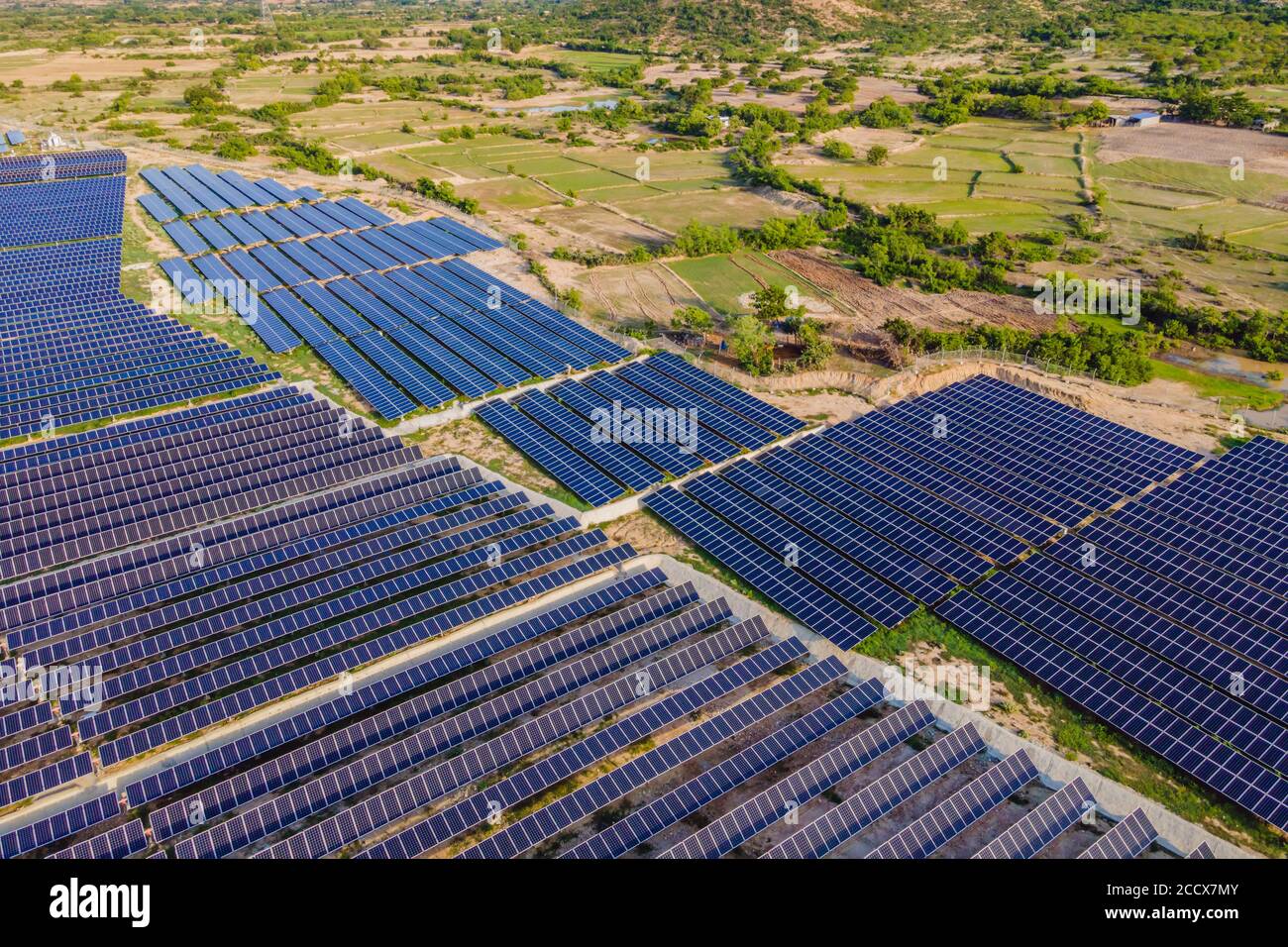 Aerial view of the solar panel in solar farm for green energy Stock ...