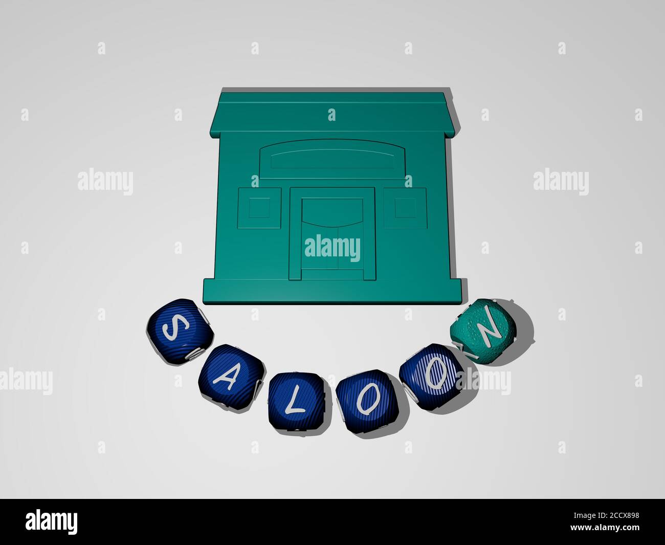SALOON text around the 3D icon, 3D illustration Stock Photo - Alamy