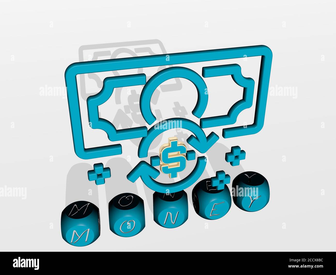 MONEY cubic letters with 3D icon on the top, 3D illustration Stock ...