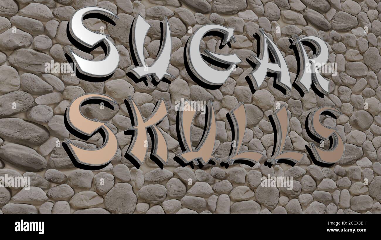 sugar skulls text on textured wall, 3D illustration Stock Photo - Alamy