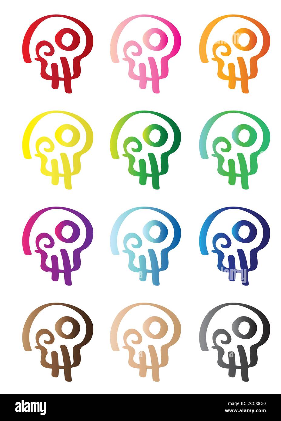 Vector Illustration of stylized skulls in rainbow colors isolated on ...