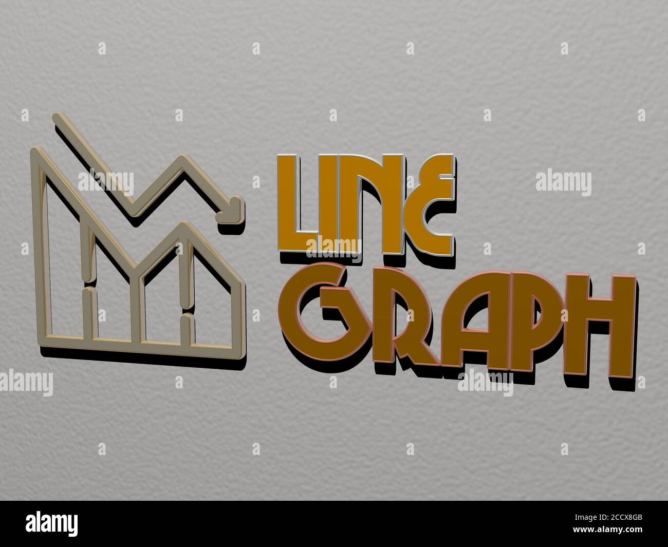 line graph icon and text on the wall, 3D illustration Stock Photo - Alamy