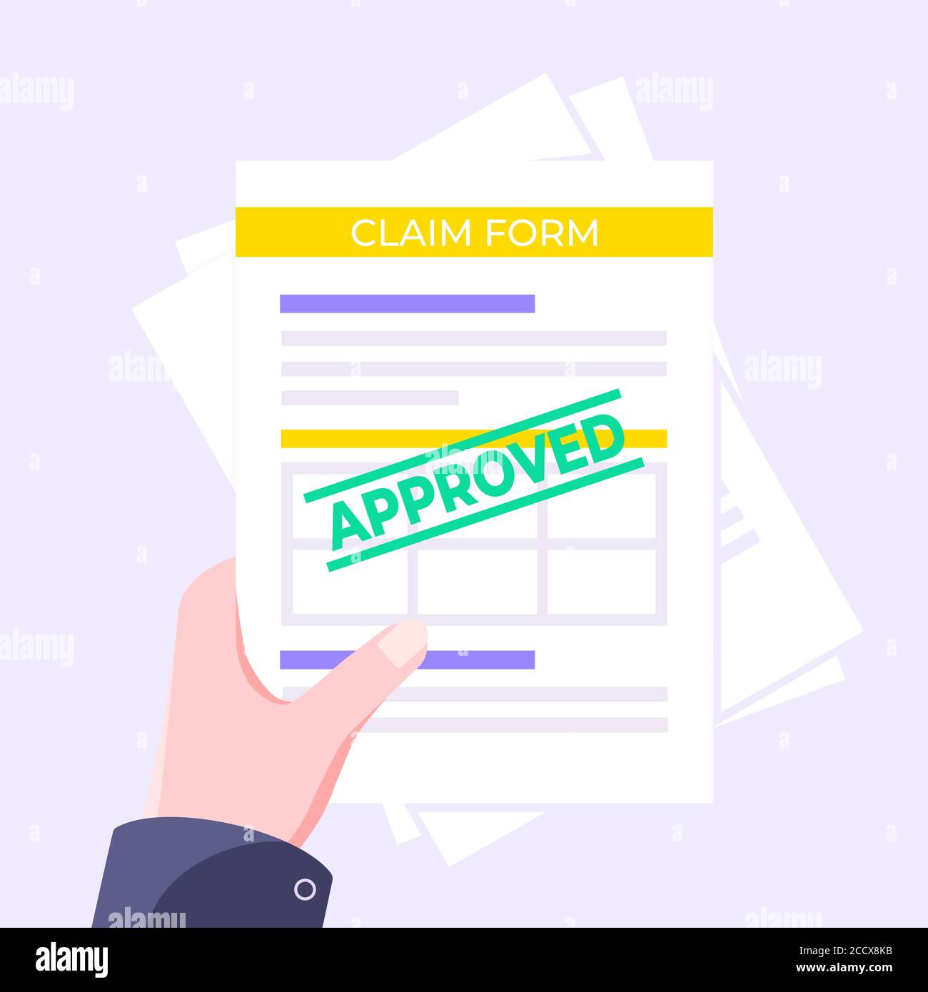 Approved claim or credit loan form, paper sheets and approved stamp ...