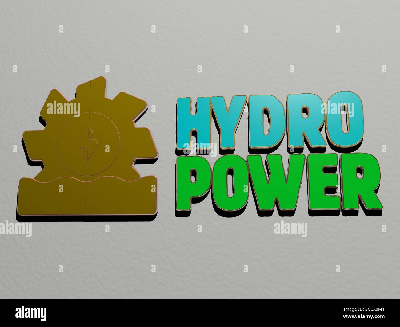 3D illustration of HYDRO POWER graphics and text made by metallic dice ...