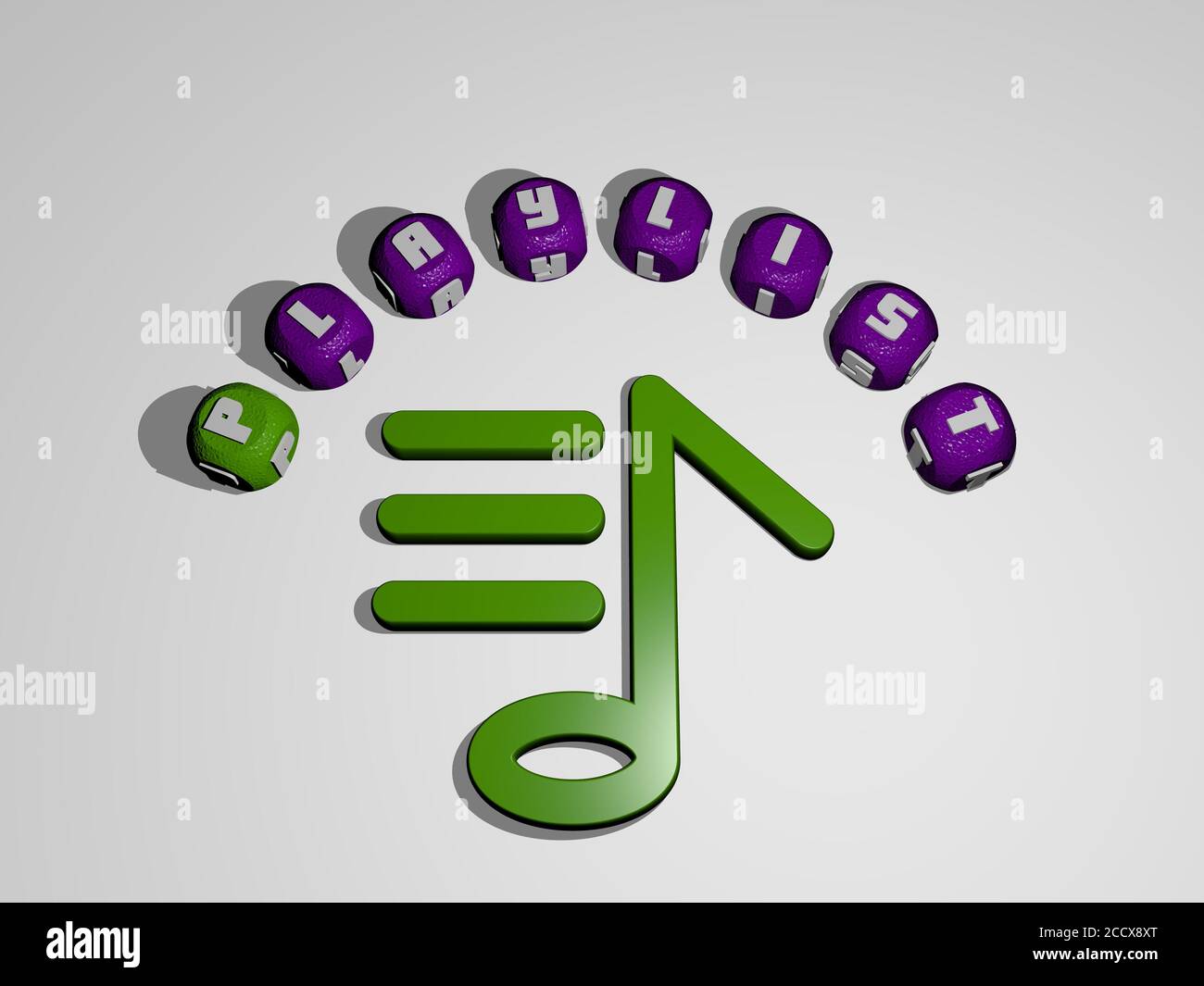 PLAYLIST icon surrounded by the text of individual letters, 3D ...
