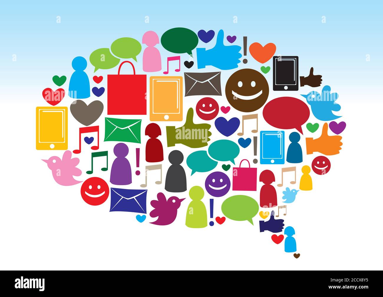 Illustration of social media communication using icons. Vector style ...