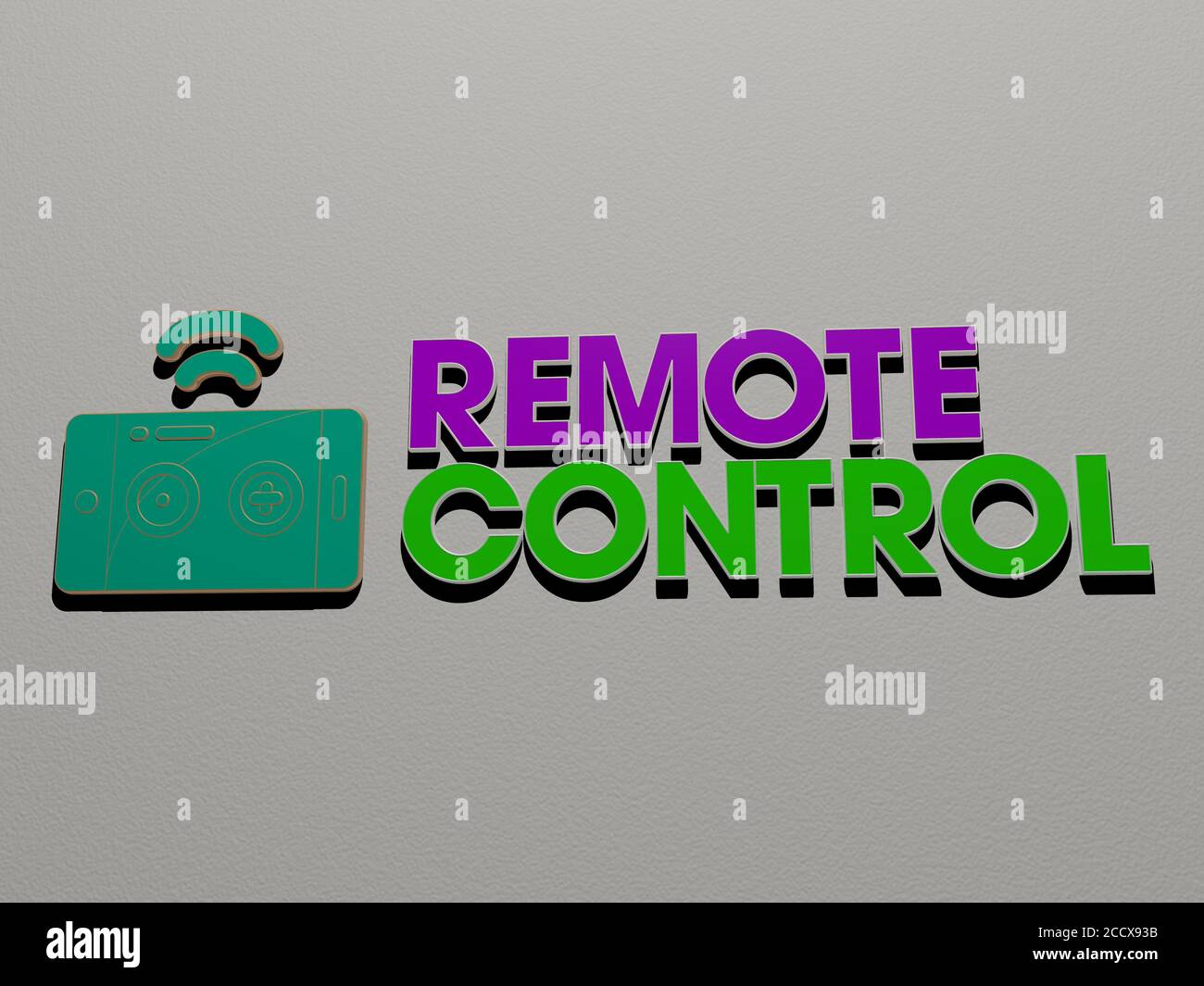 3D illustration of remote control graphics and text made by metallic ...