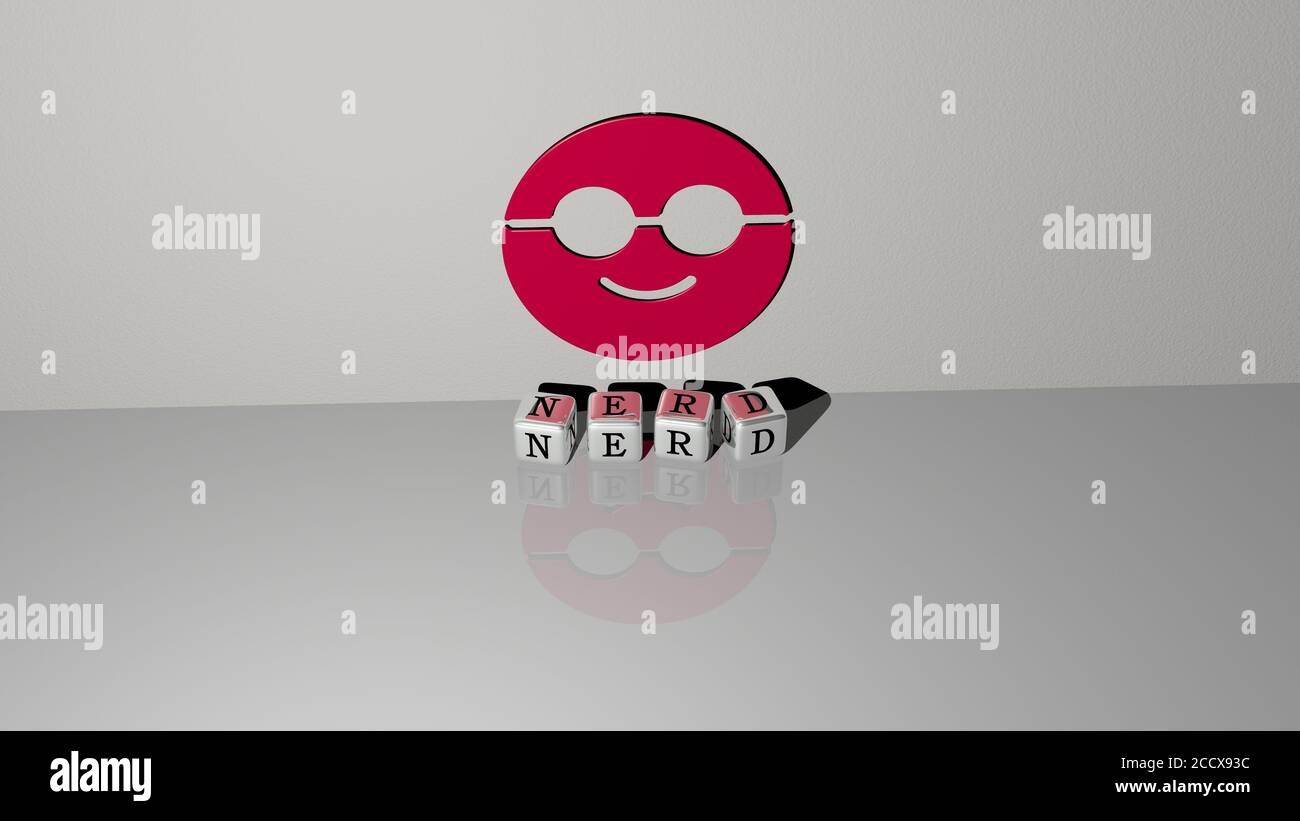 NERD text of cubic dice letters on the floor and 3D icon on the wall ...