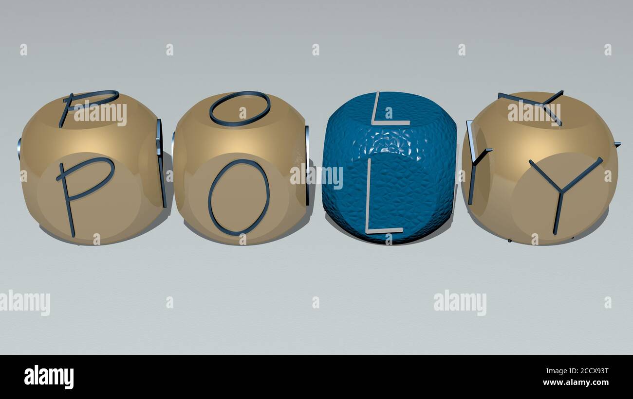 POLY text by cubic dice letters, 3D illustration Stock Photo - Alamy