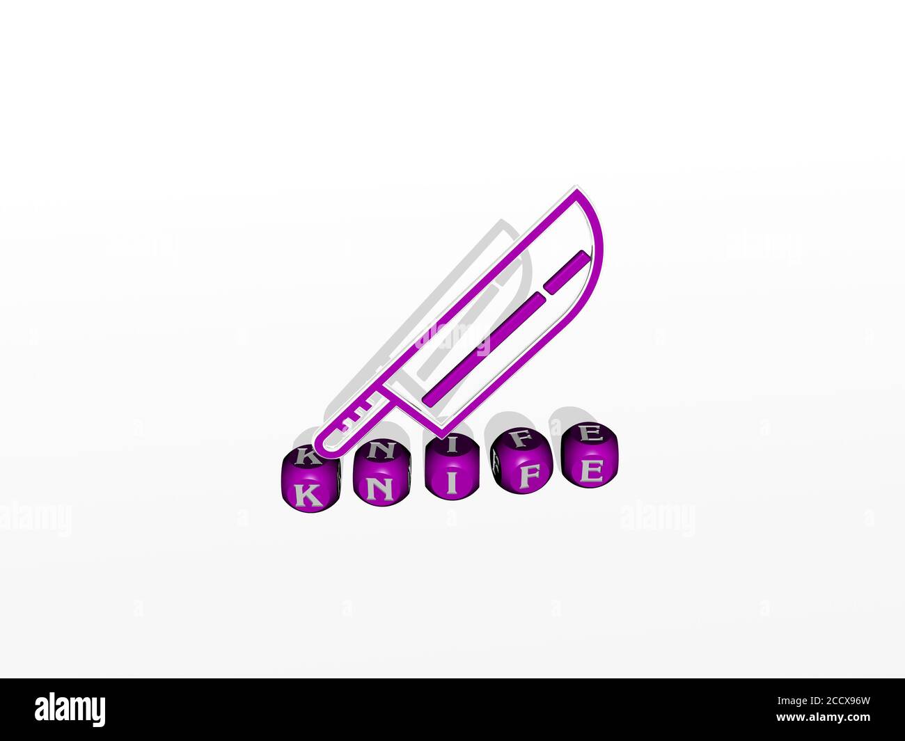 knife cubic letters with 3D icon on the top, 3D illustration Stock ...