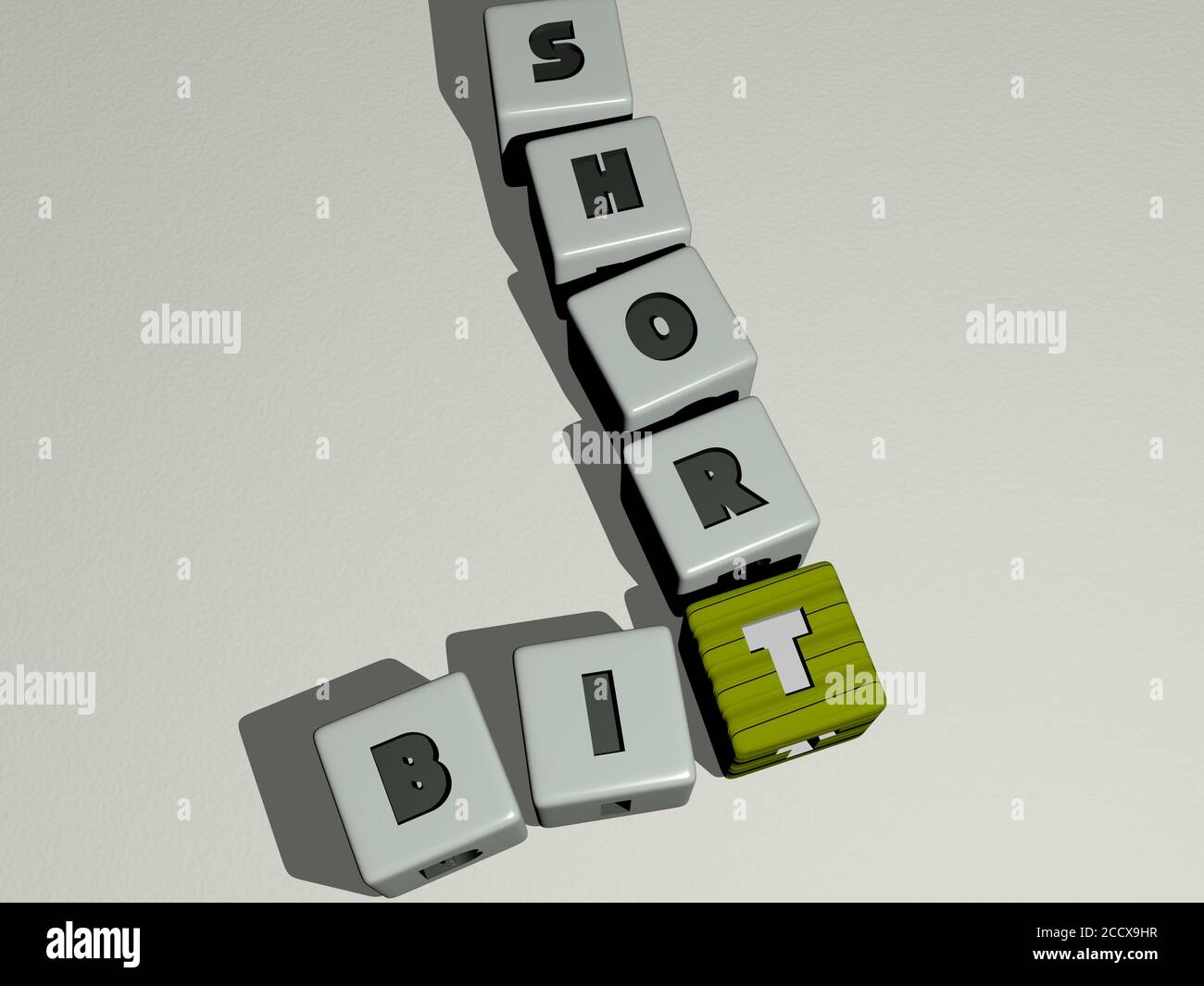BIT SHORT crossword by cubic dice letters, 3D illustration Stock Photo ...