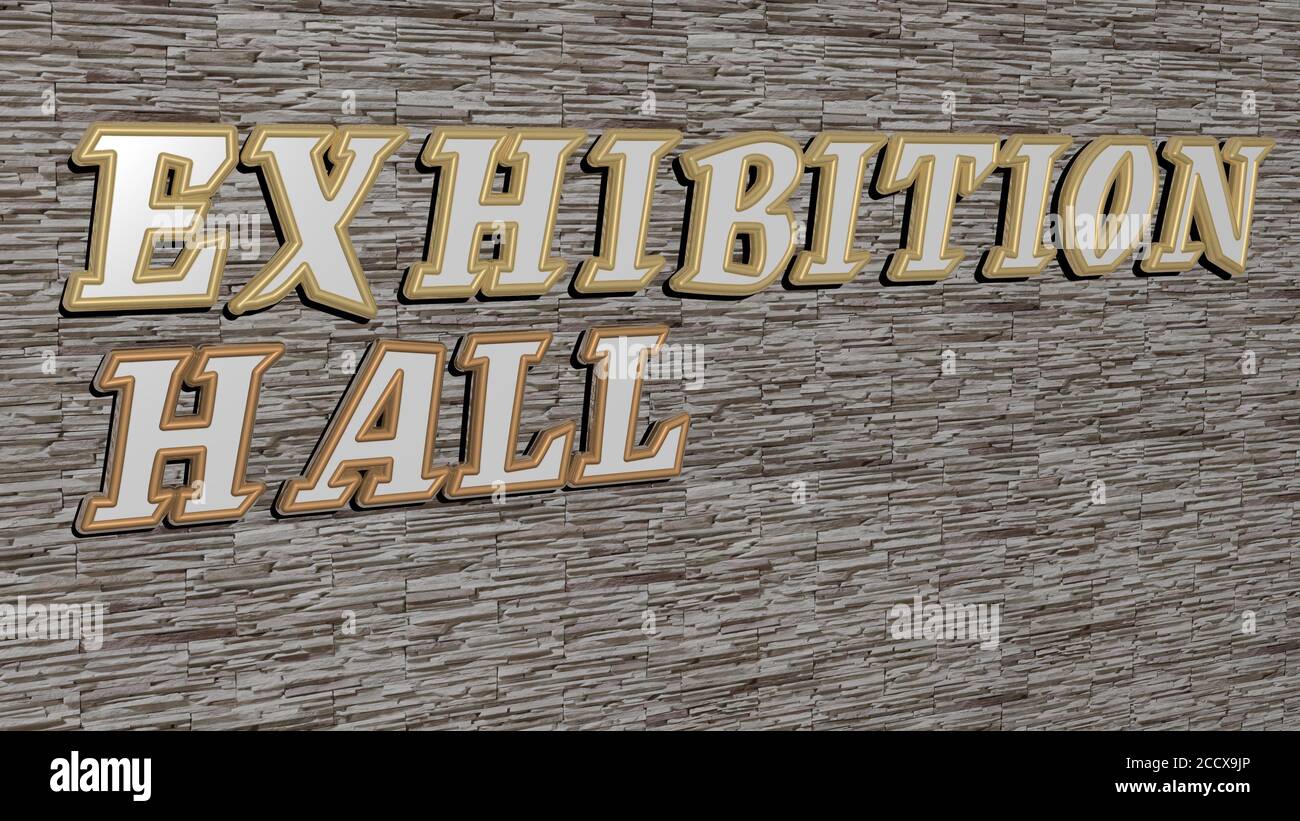 exhibition hall text on textured wall, 3D illustration Stock Photo - Alamy
