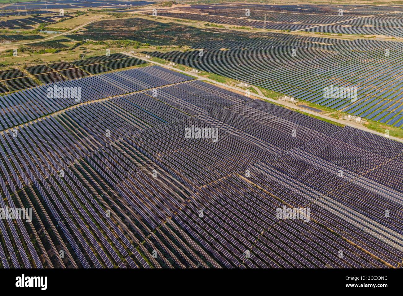 Aerial view of the solar panel in solar farm for green energy Stock ...