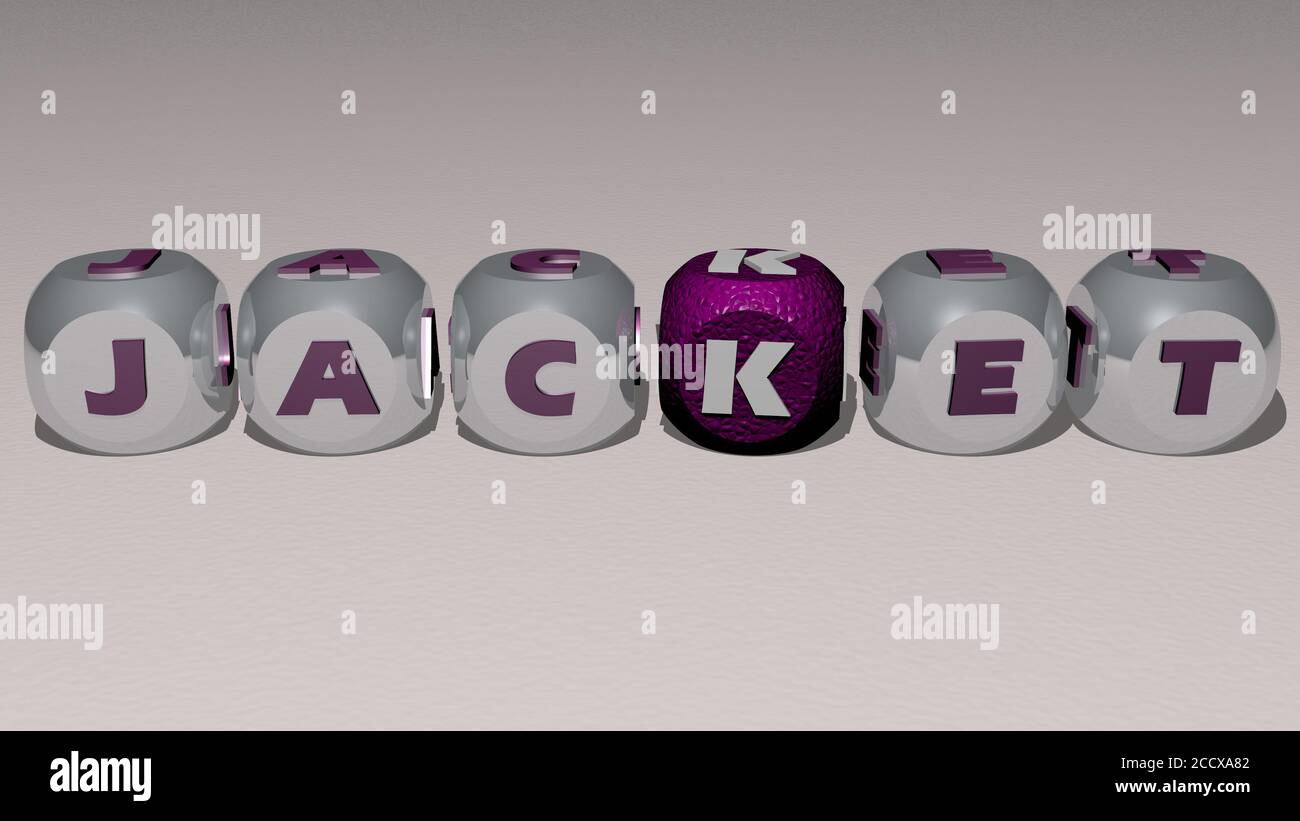 JACKET text by cubic dice letters, 3D illustration Stock Photo - Alamy