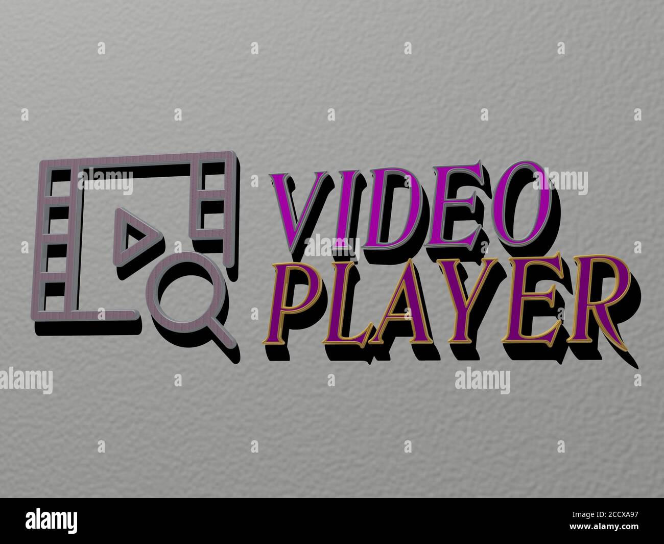 video player icon and text on the wall, 3D illustration Stock Photo - Alamy