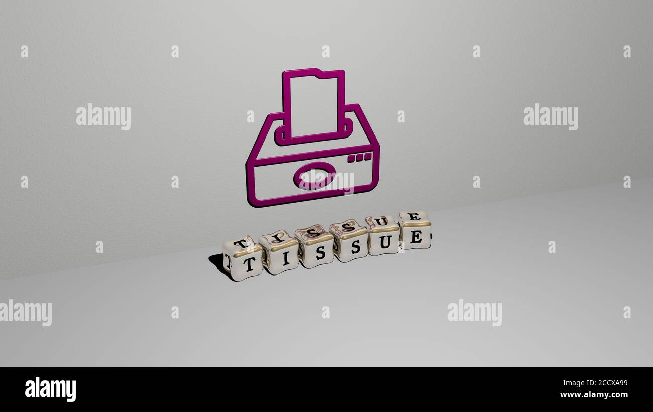 tissue 3D icon on the wall and cubic letters on the floor, 3D ...