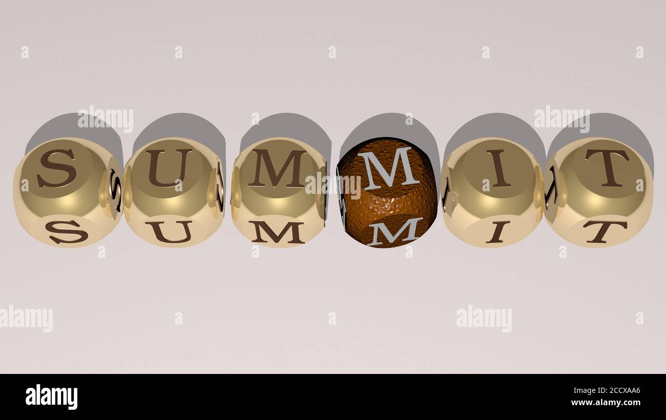summit text by cubic dice letters, 3D illustration Stock Photo - Alamy