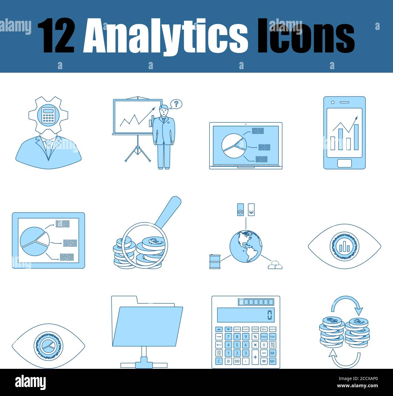 Analytics Icon Set. Thin Line With Blue Fill Design. Vector ...