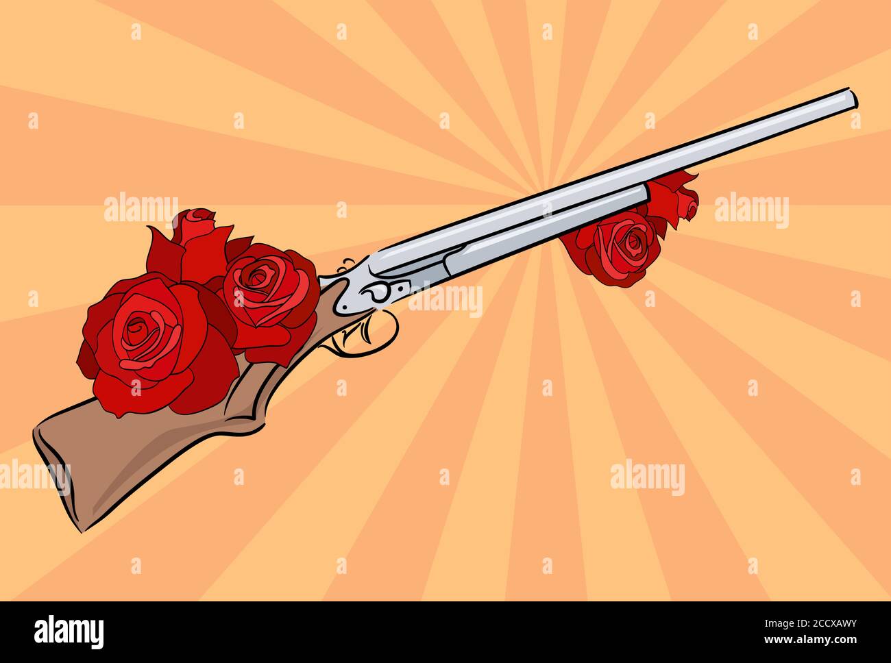 Illustration of an old rifle with roses. Pop art. Vector element for ...