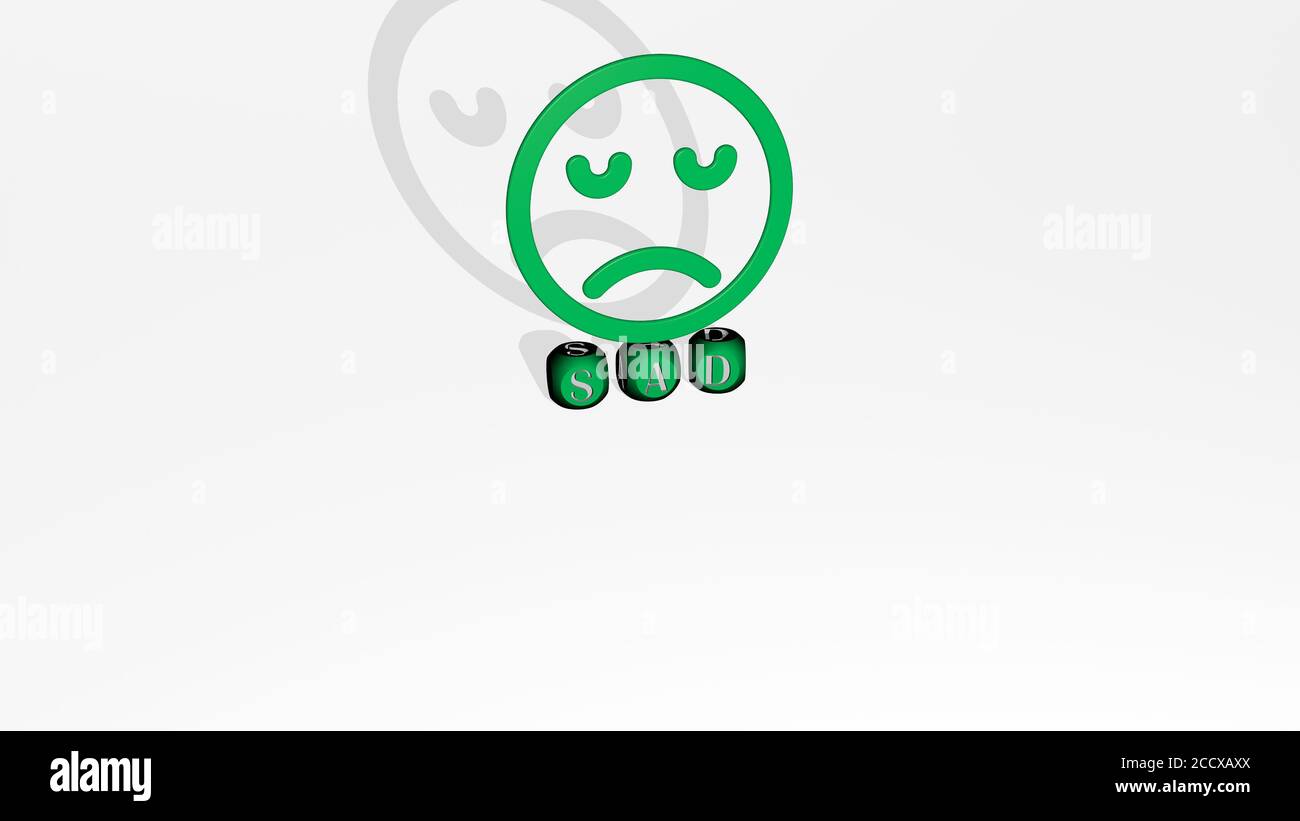sad 3D icon over cubic letters, 3D illustration Stock Photo - Alamy