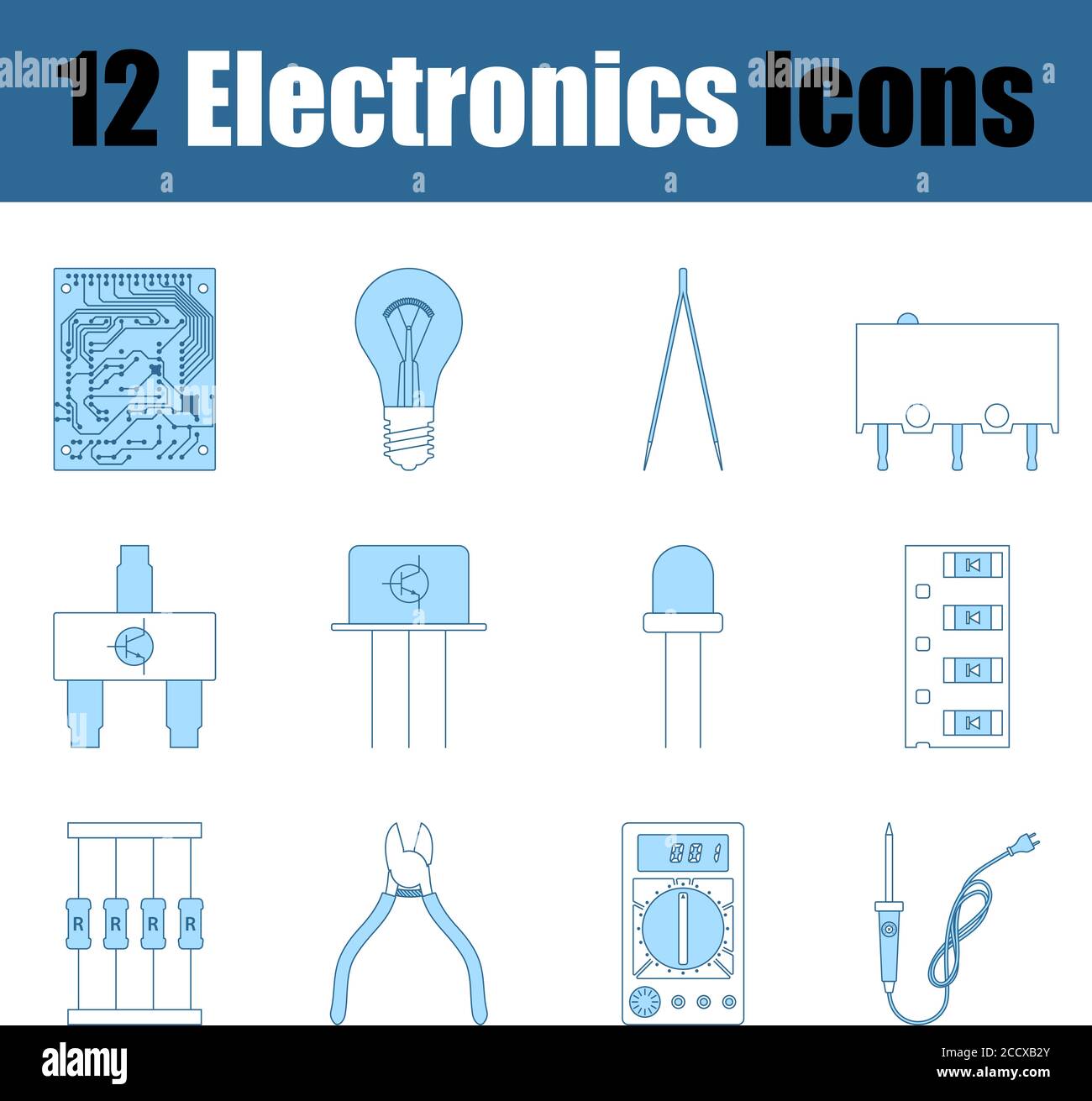 Electronics Icon Set. Thin Line With Blue Fill Design. Vector ...