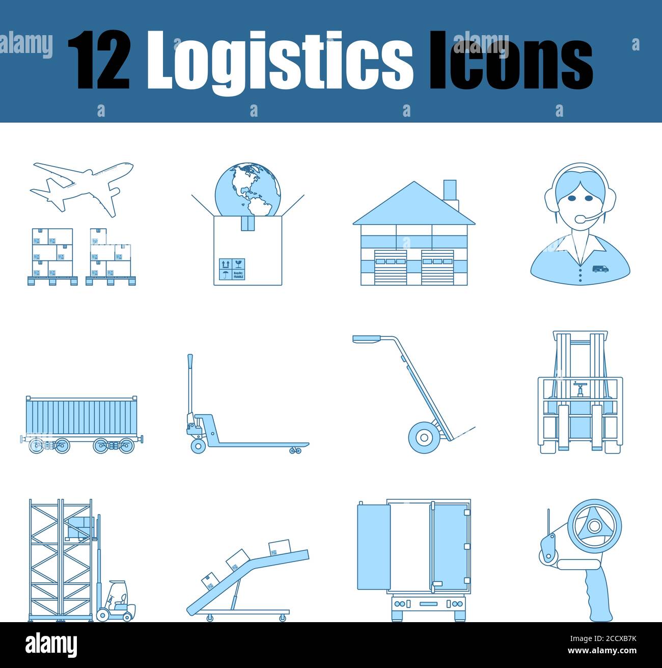 Logistics Icon Set. Thin Line With Blue Fill Design. Vector ...
