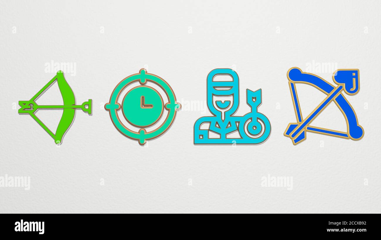 archer 4 icons set, 3D illustration Stock Photo - Alamy