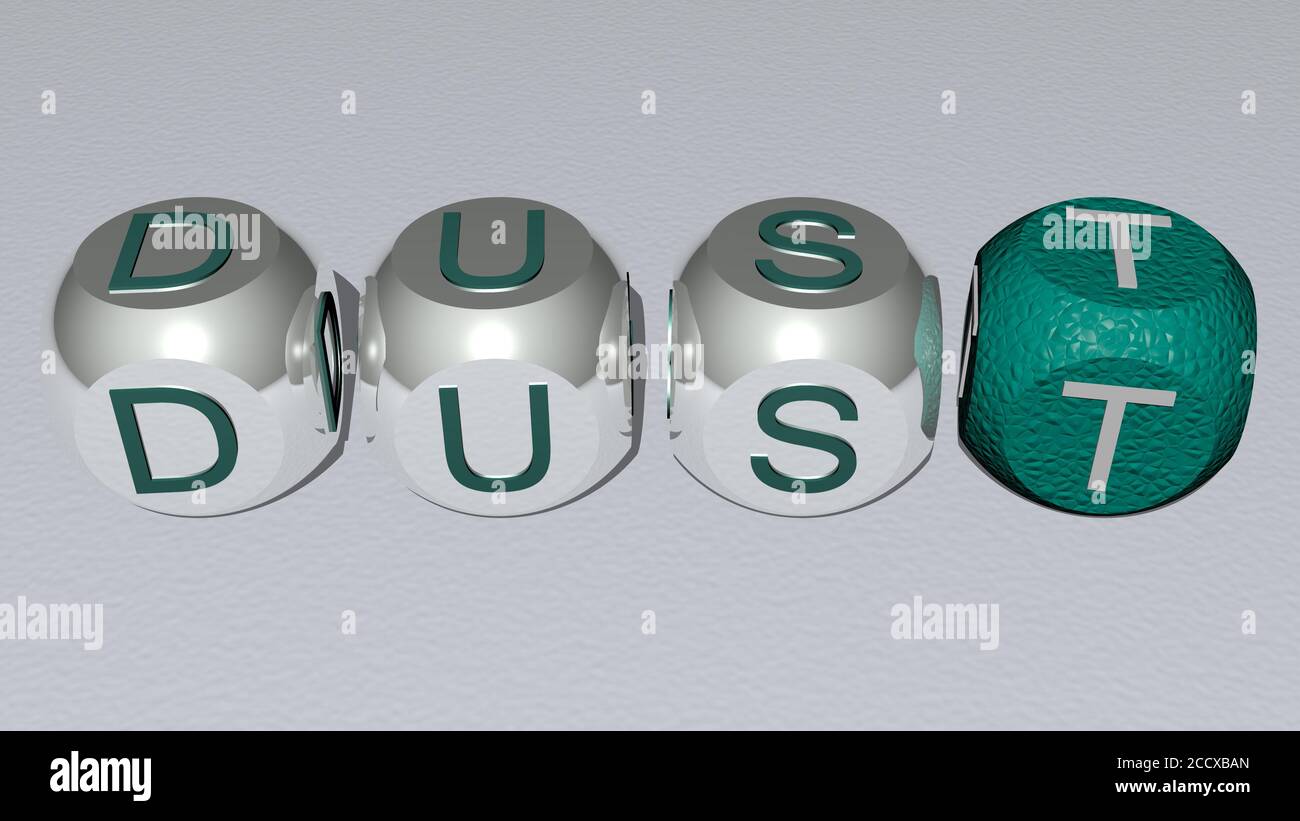 dust text by cubic dice letters, 3D illustration Stock Photo - Alamy