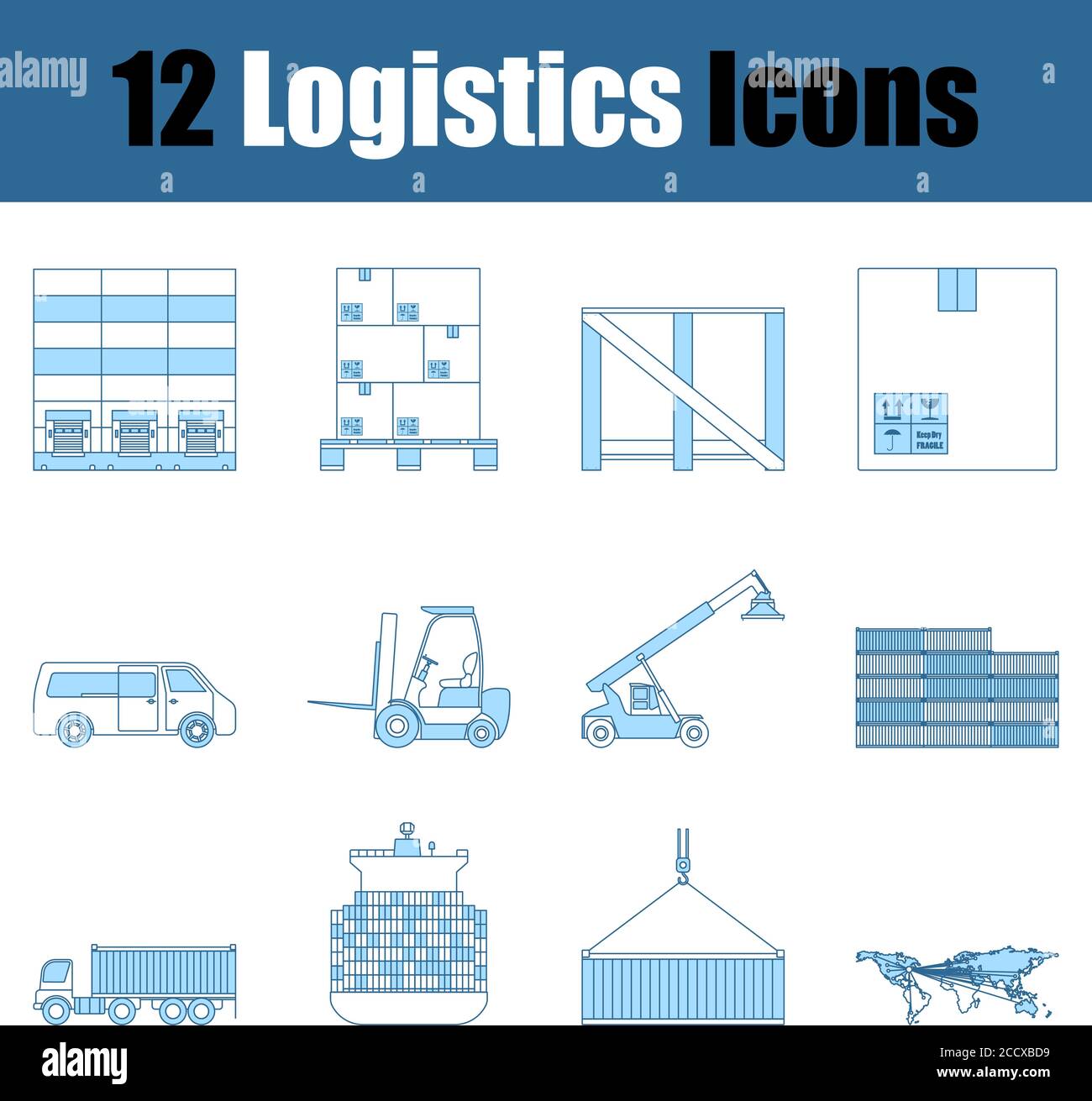 Logistics Icon Set. Thin Line With Blue Fill Design. Vector ...