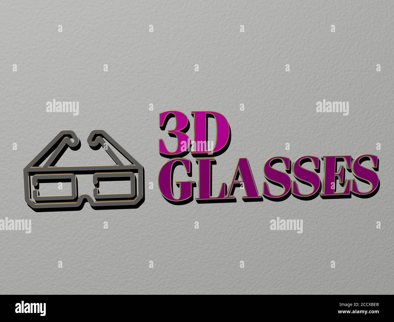 3D GLASSES icon and text on the wall, 3D illustration Stock Photo - Alamy