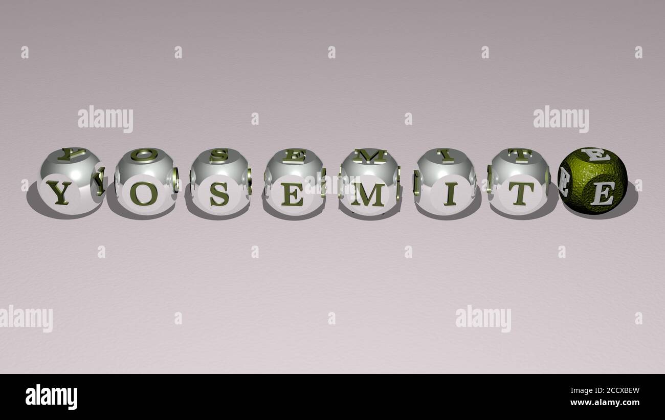 yosemite text by cubic dice letters, 3D illustration Stock Photo - Alamy