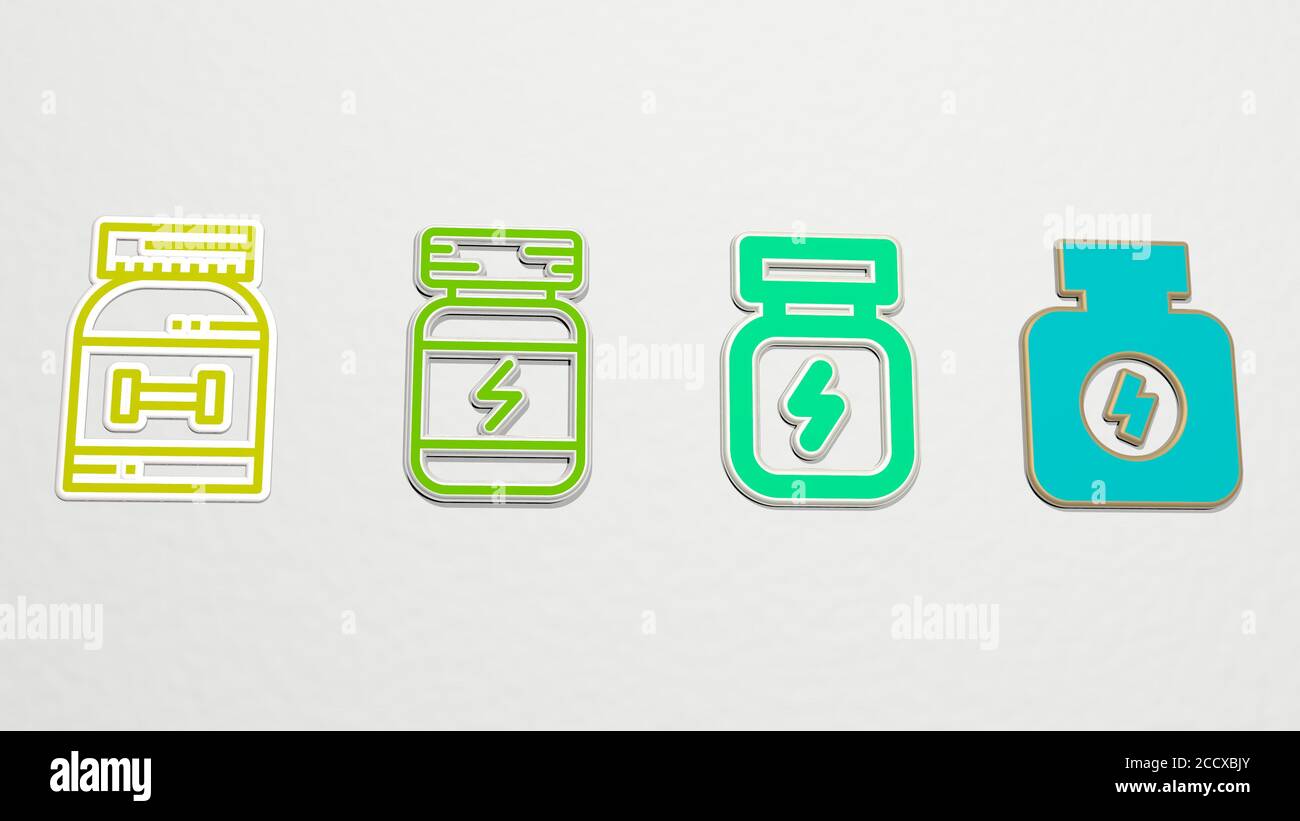 proteins 4 icons set, 3D illustration Stock Photo - Alamy