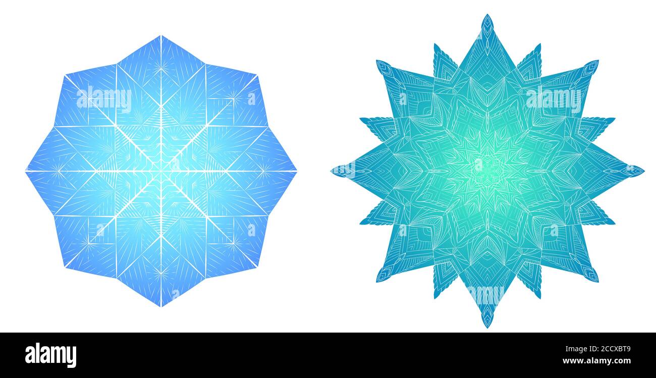 Colored snowflakes from ice. Vector mandalas for invitations, cards and ...