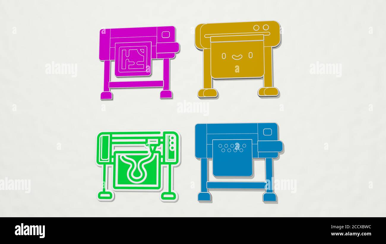 plotter colorful set of icons, 3D illustration Stock Photo - Alamy