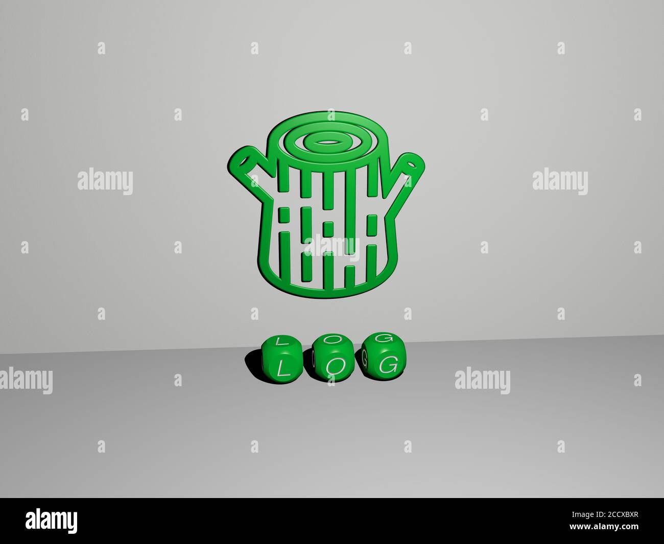 LOG 3D icon on the wall and text of cubic alphabets on the floor, 3D ...