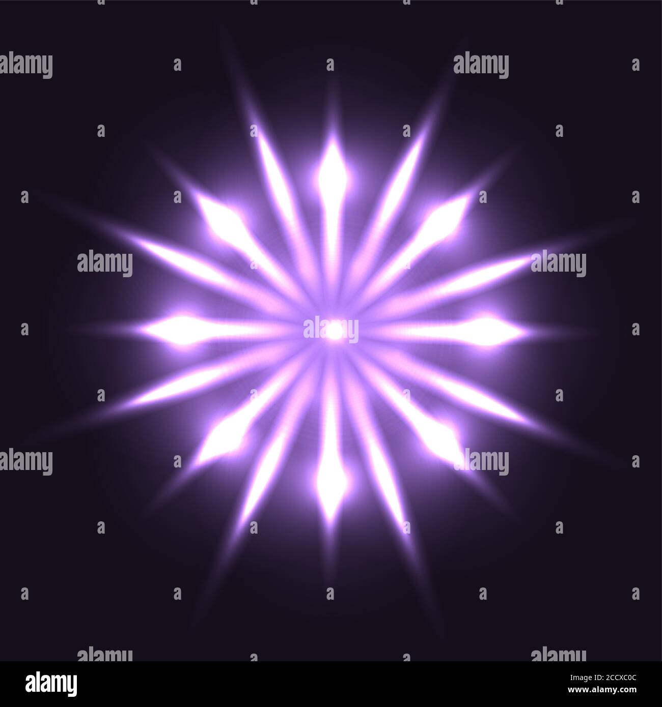 Neon round flower with sparks on dark background. Vector element for ...