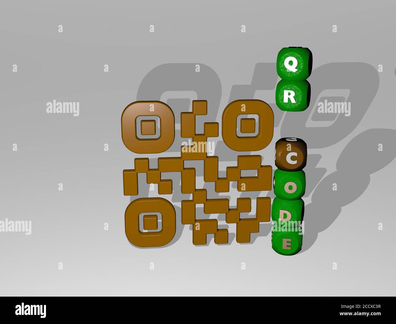 qr code text beside the 3D icon, 3D illustration Stock Photo - Alamy