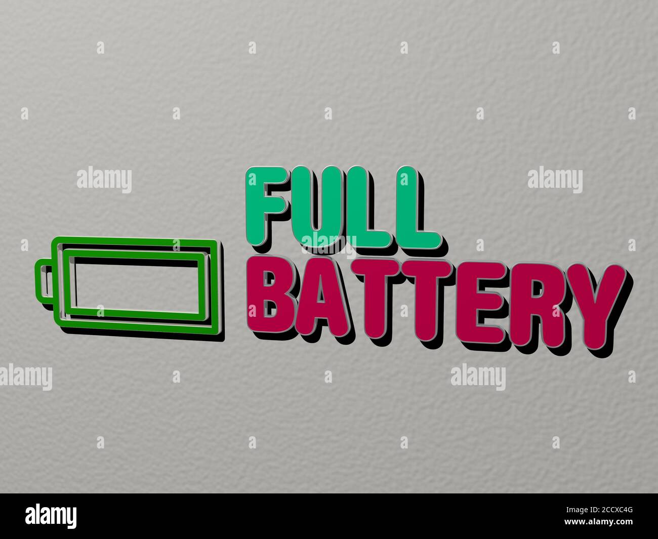 3D illustration of FULL BATTERY graphics and text made by metallic dice ...