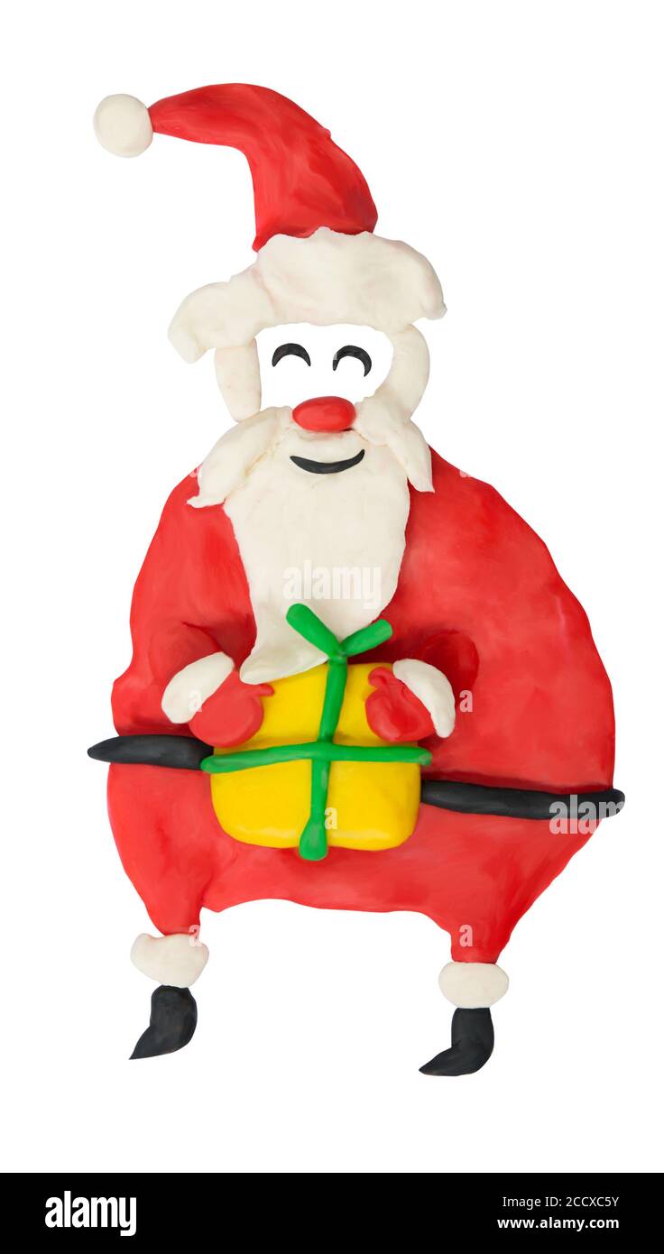 Cartoon fun Santa with Christmas gift isolated on white background ...