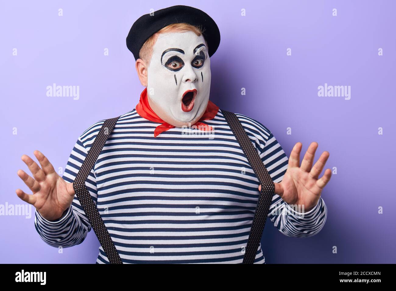 fat funny artist showing the play on the stage, close up portrait ...