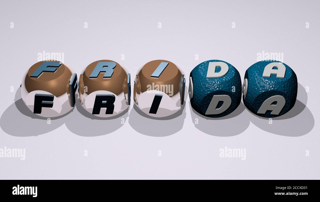 combination of FRIDA built by cubic letters from the top perspective ...