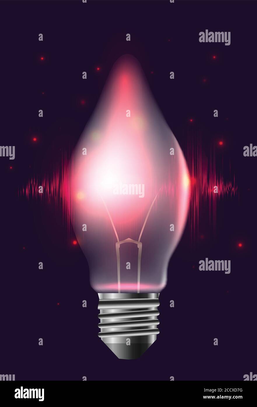 Illustration of a realistic bulb with pulse and sparkles. Garland ...