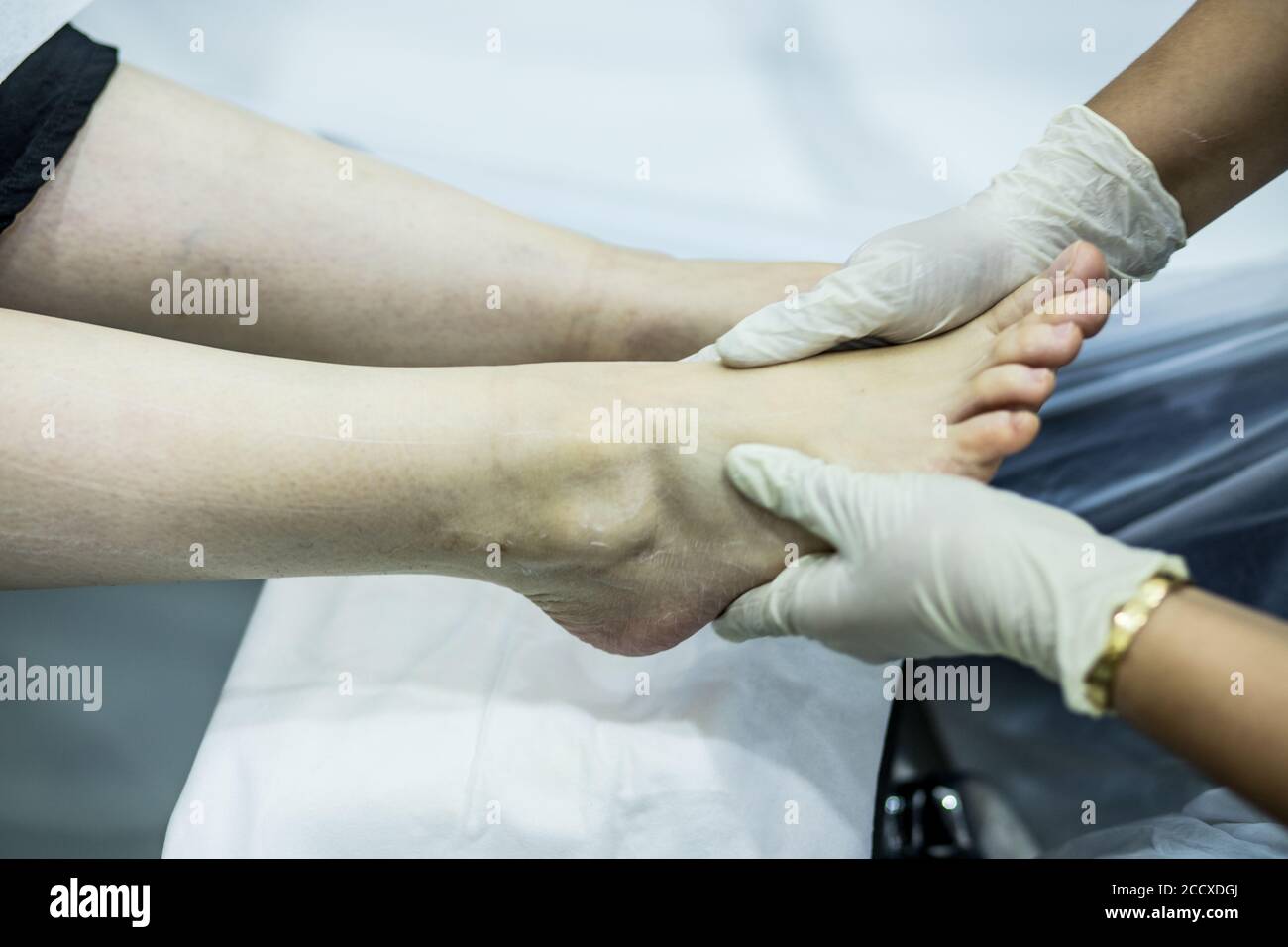 female getting foot treatment in saloon ,spa Stock Photo - Alamy