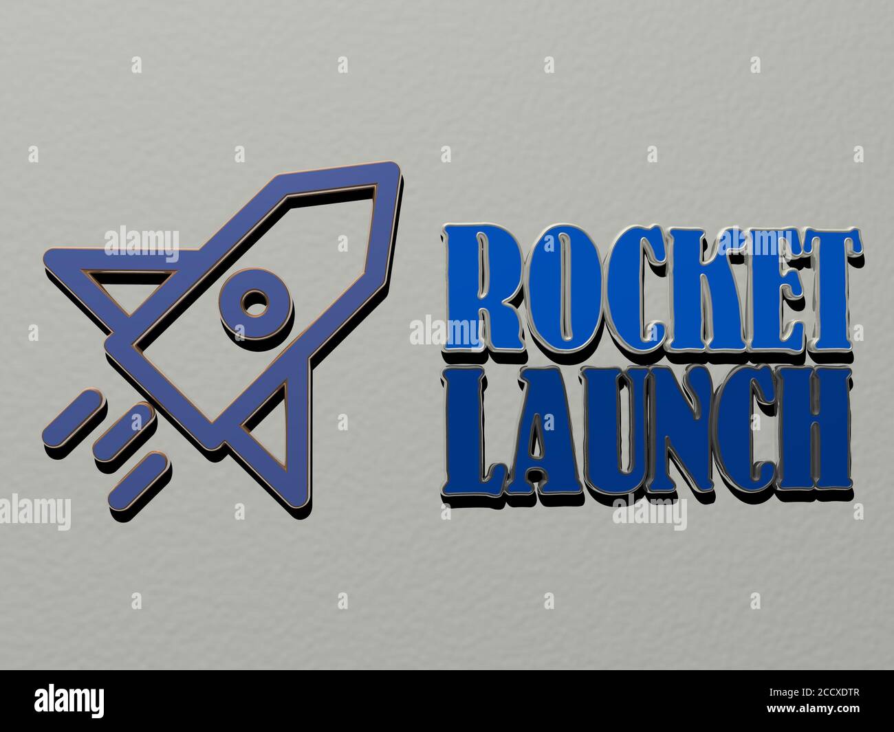 rocket launch icon and text on the wall, 3D illustration Stock Photo ...
