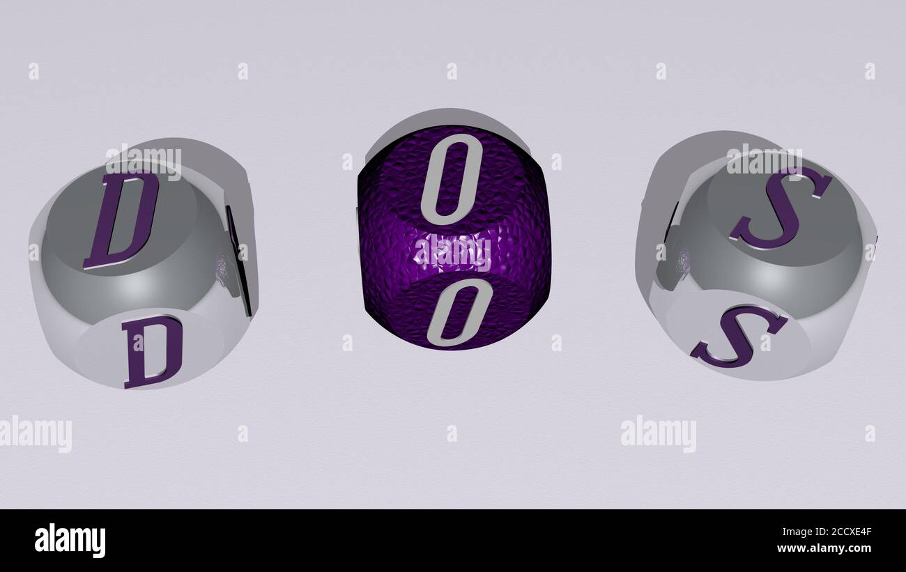 DOS curved text of cubic dice letters, 3D illustration Stock Photo - Alamy