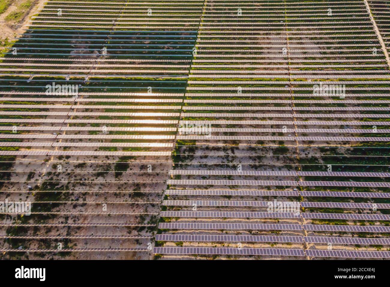 Aerial view of the solar panel in solar farm for green energy Stock ...