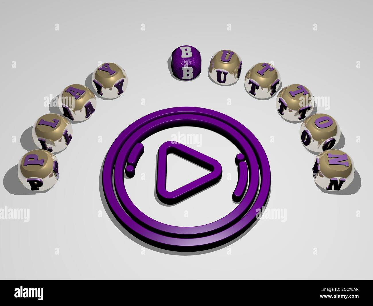 play button 3D icon surrounded by the text of cubic letters, 3D ...
