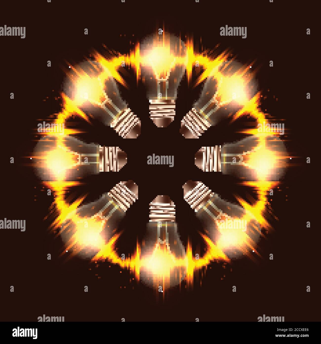 Round frame of realistic light bulbs with light. Vector element for ...